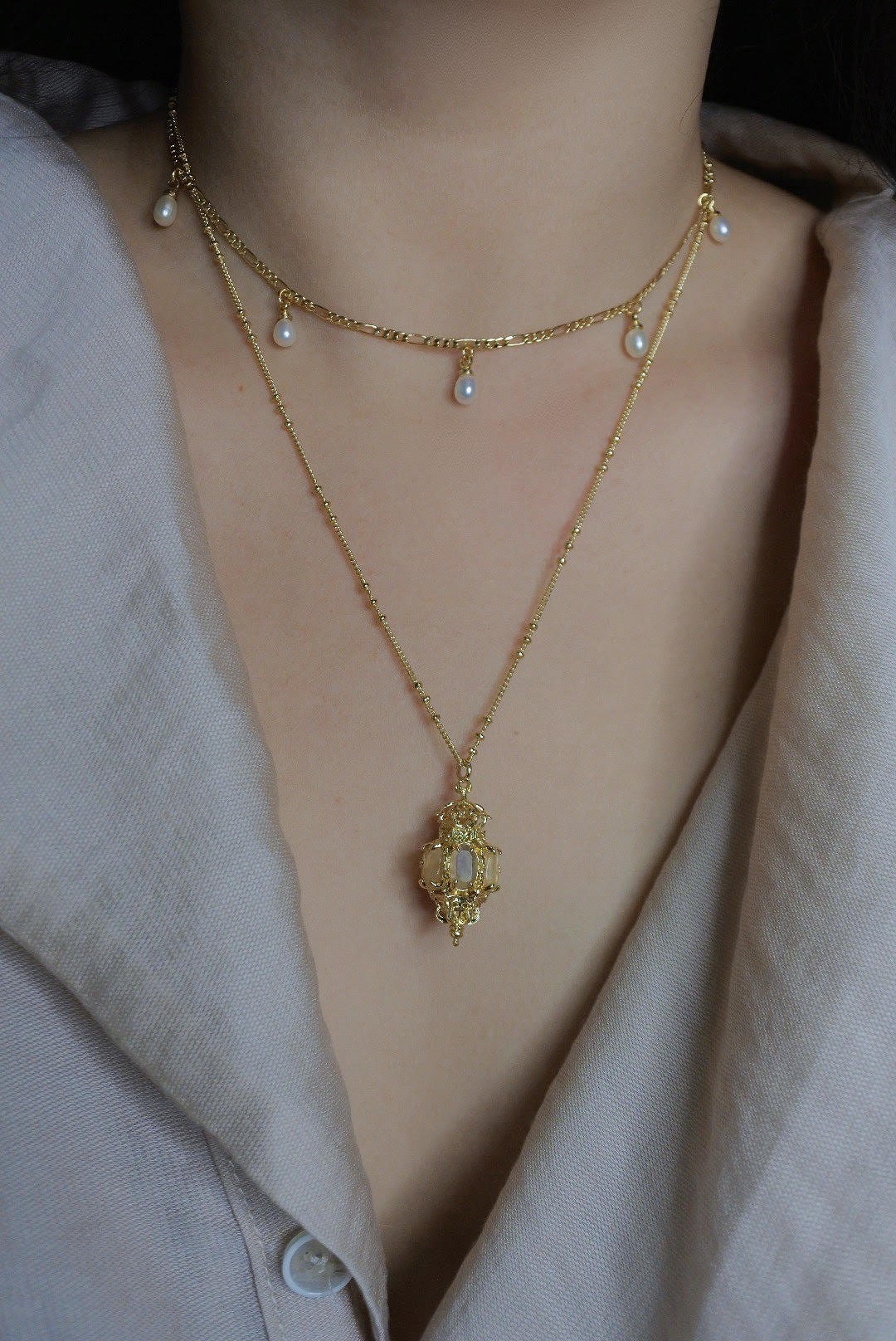 14K Gold Filled French Crystal Lantern Necklace Victorian - Etsy