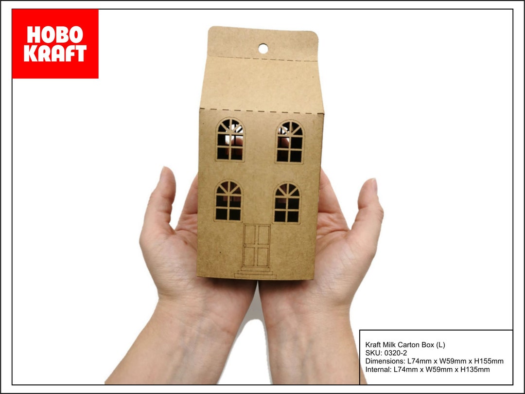 House Shaped Milk Carton Box W/ Window Cut Out and 6mm Hang Hole ...