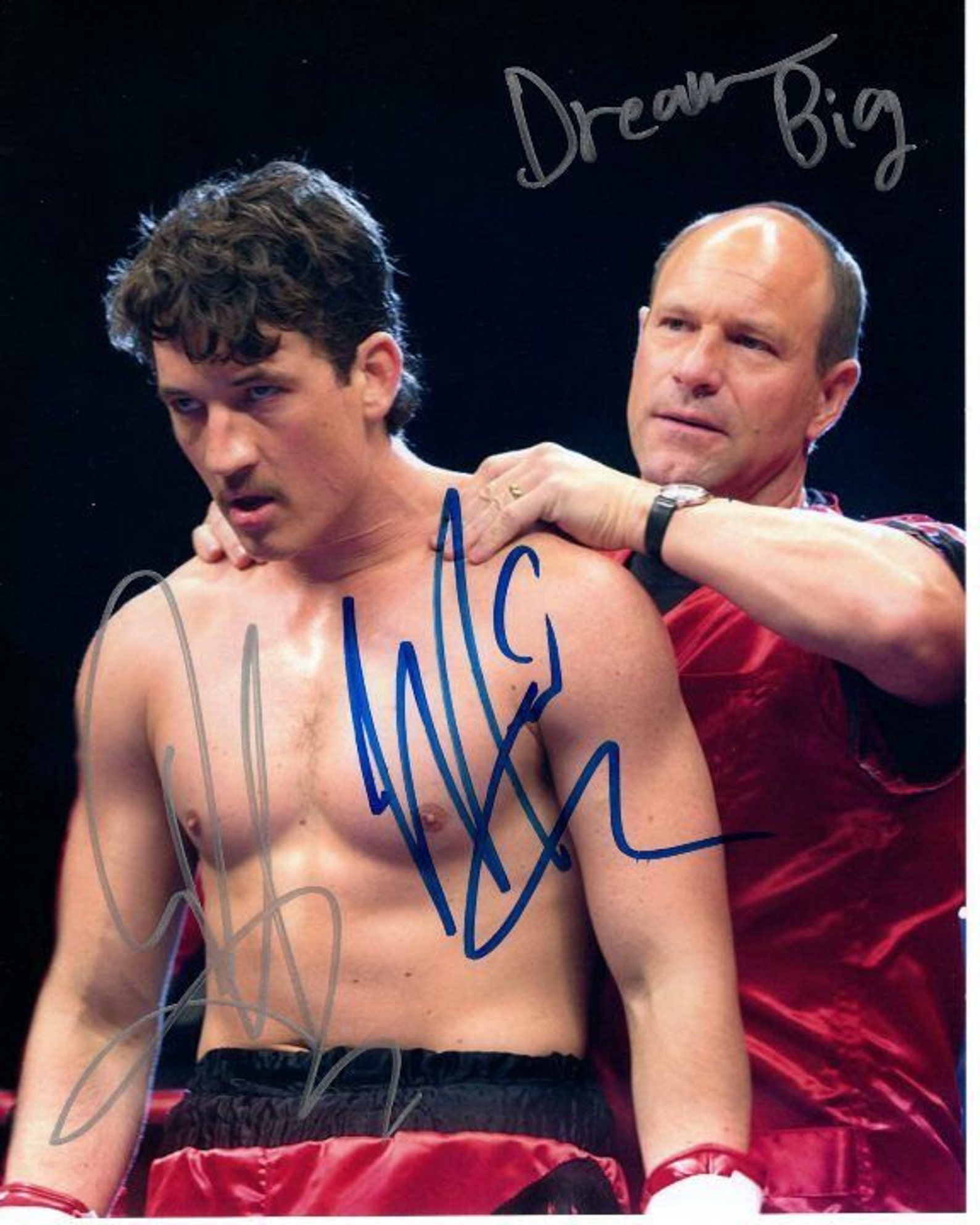 Aaron Eckhart and Miles Teller Signed Autographed Bleed for This 8x10 ...