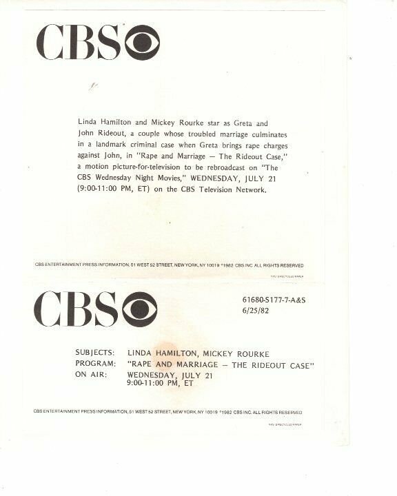 Mickey Rourke and Linda Hamilton Signed Autographed 7x9 Original Press ...