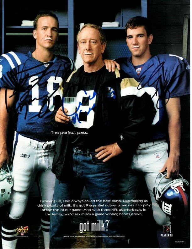 Peyton, Archie and Eli Manning Signed Autographed 8.5x11 Got Milk ...