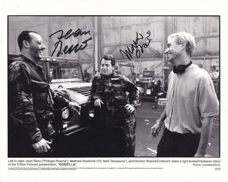 Jean Reno and Matthew Broderick Signed Autographed 8x10 Godzilla ...