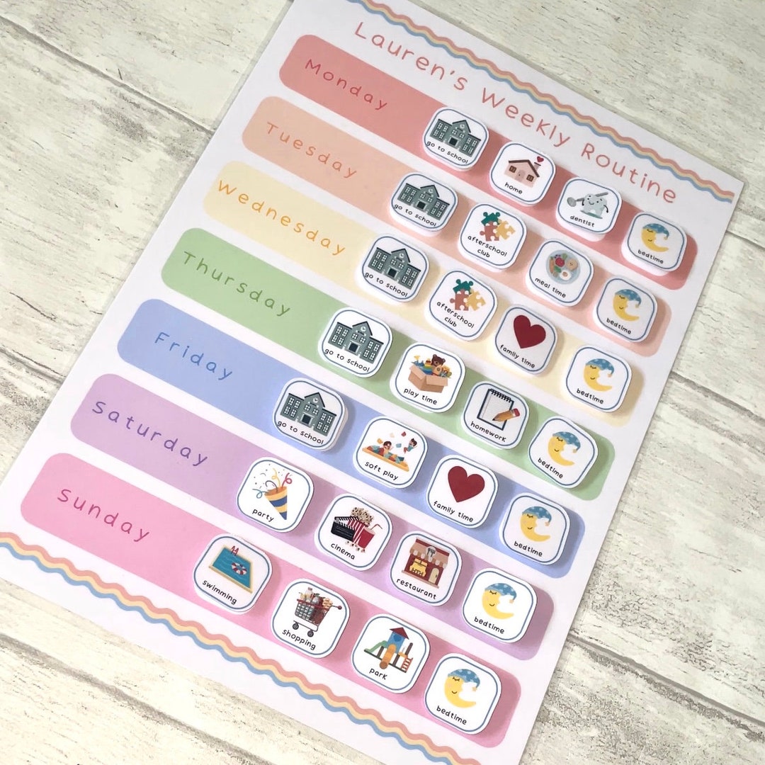 Weekly Routine Chart, Children's Personalised Planner Chart, Weekly ...