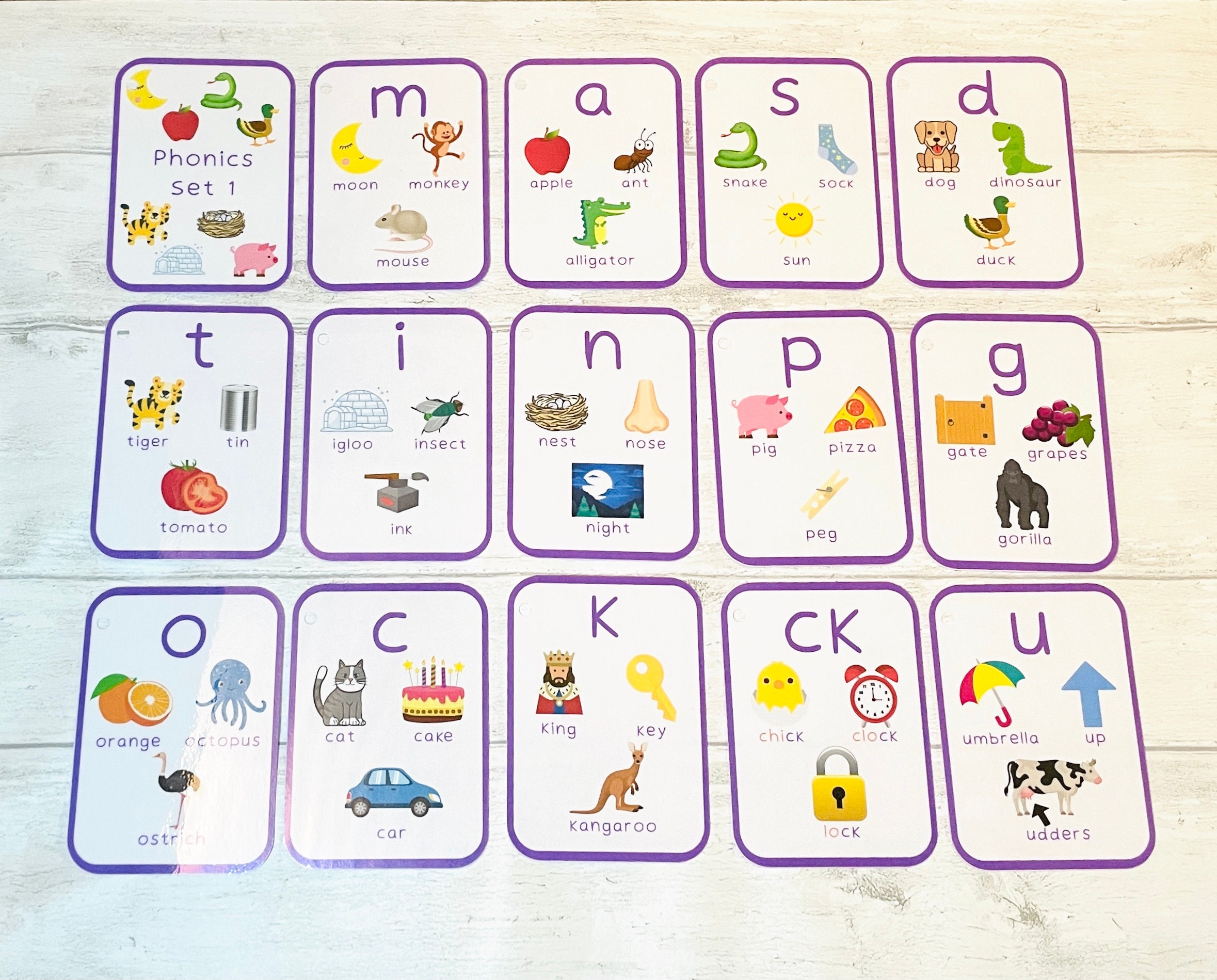Phonics Flashcards, Children Phonics Learning, Set 1 Set 2 Set 3, Phase ...