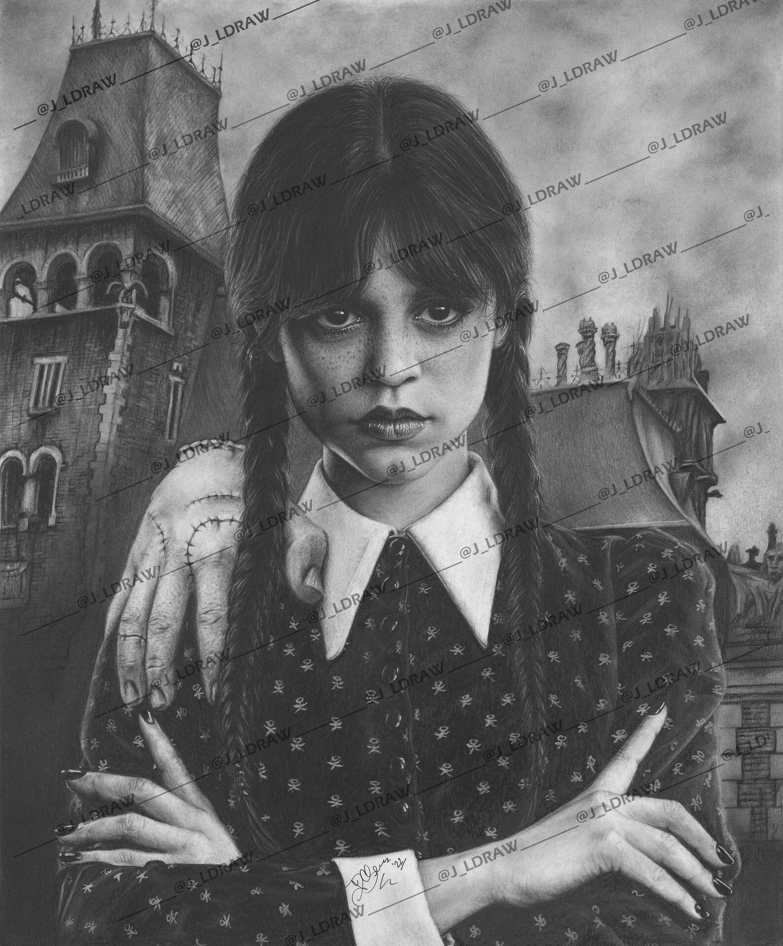 Portrait of Wednesday Addams Jenna Ortega - Etsy