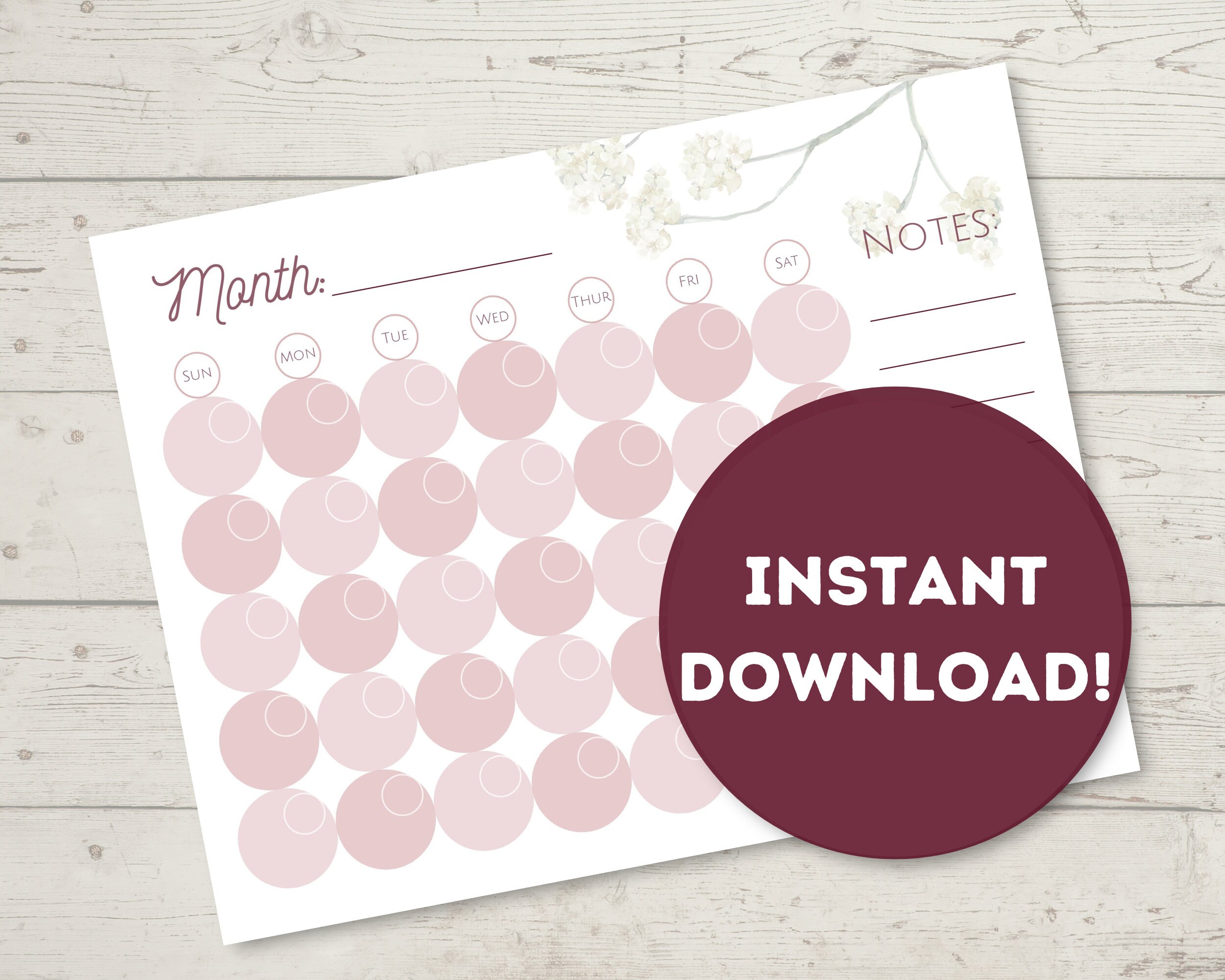 Pink Blank Calendar Printable, Print at Home Blank Calendar, Blank ...