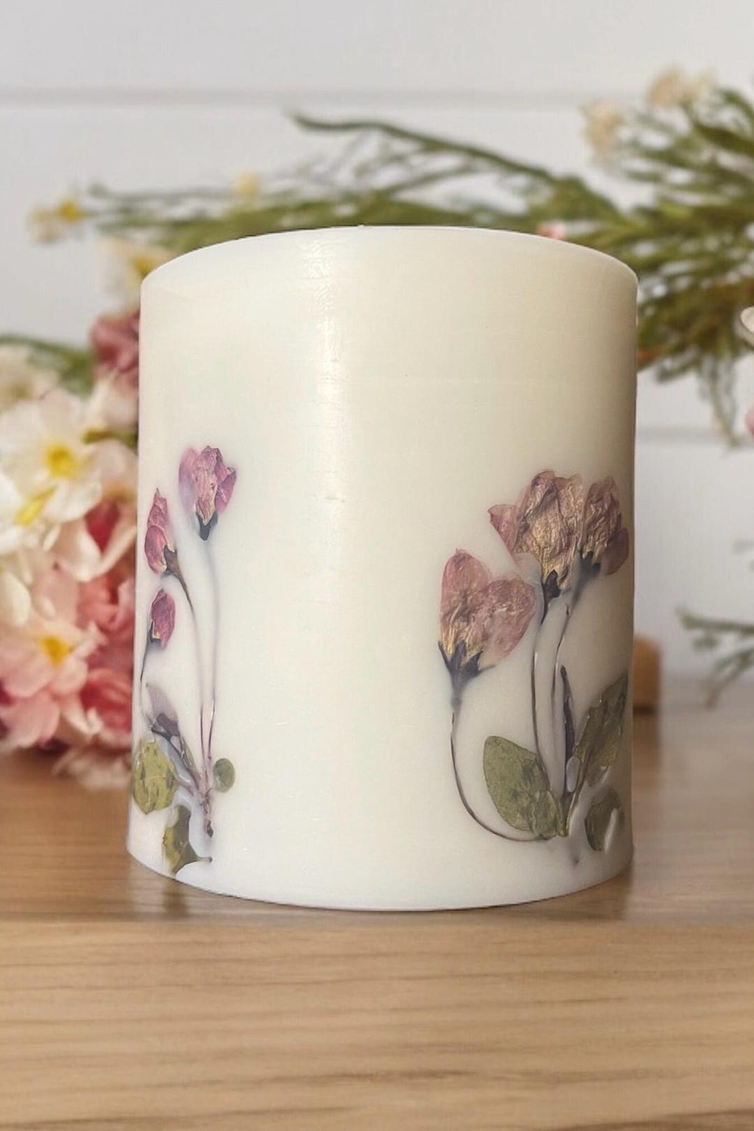 Botanical Pillar Candle: Begonia Pressed Flowers, Scented Candle - Etsy