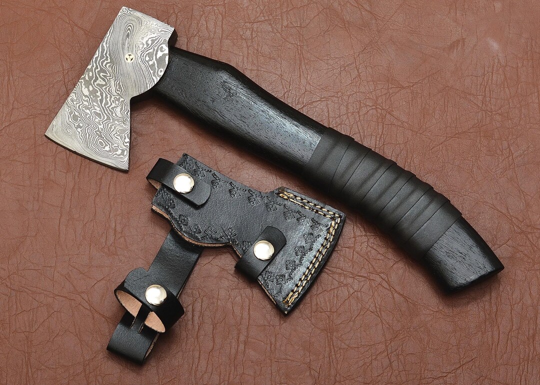 Viking Ax Custom Made Hand Forged Damascus Steel Ax Hatchet Leather ...