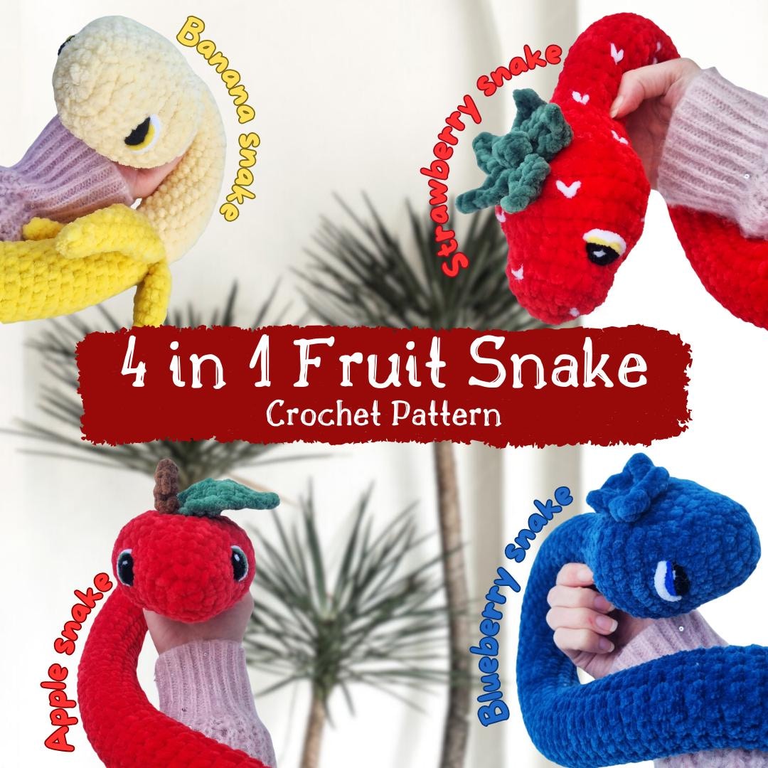 4-in-1 Fruit Snake Crochet Pattern DIGITAL PDF - Crochet Snakes, Snake ...