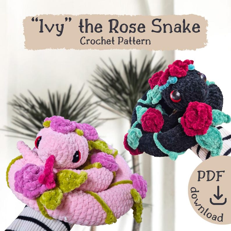 DIGITAL PDF Rose / Flower Snake Crochet Pattern - Crochet Snakes, Snake ...