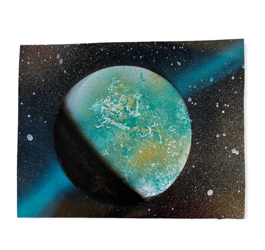Blue and Gold Planet Art - Etsy
