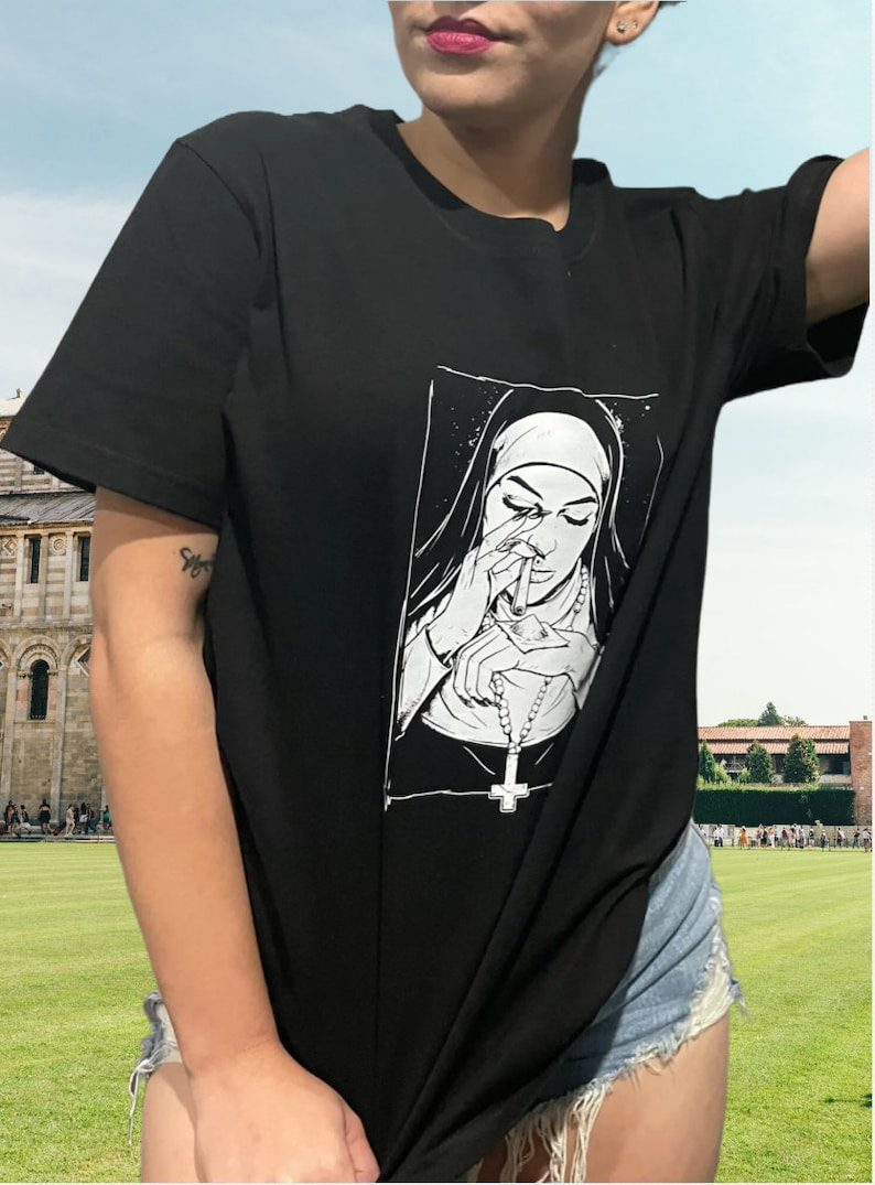 Unholy Gangsta Take Drugs Nun Tee T-shirt | 100% Cotton Anti-christ ...