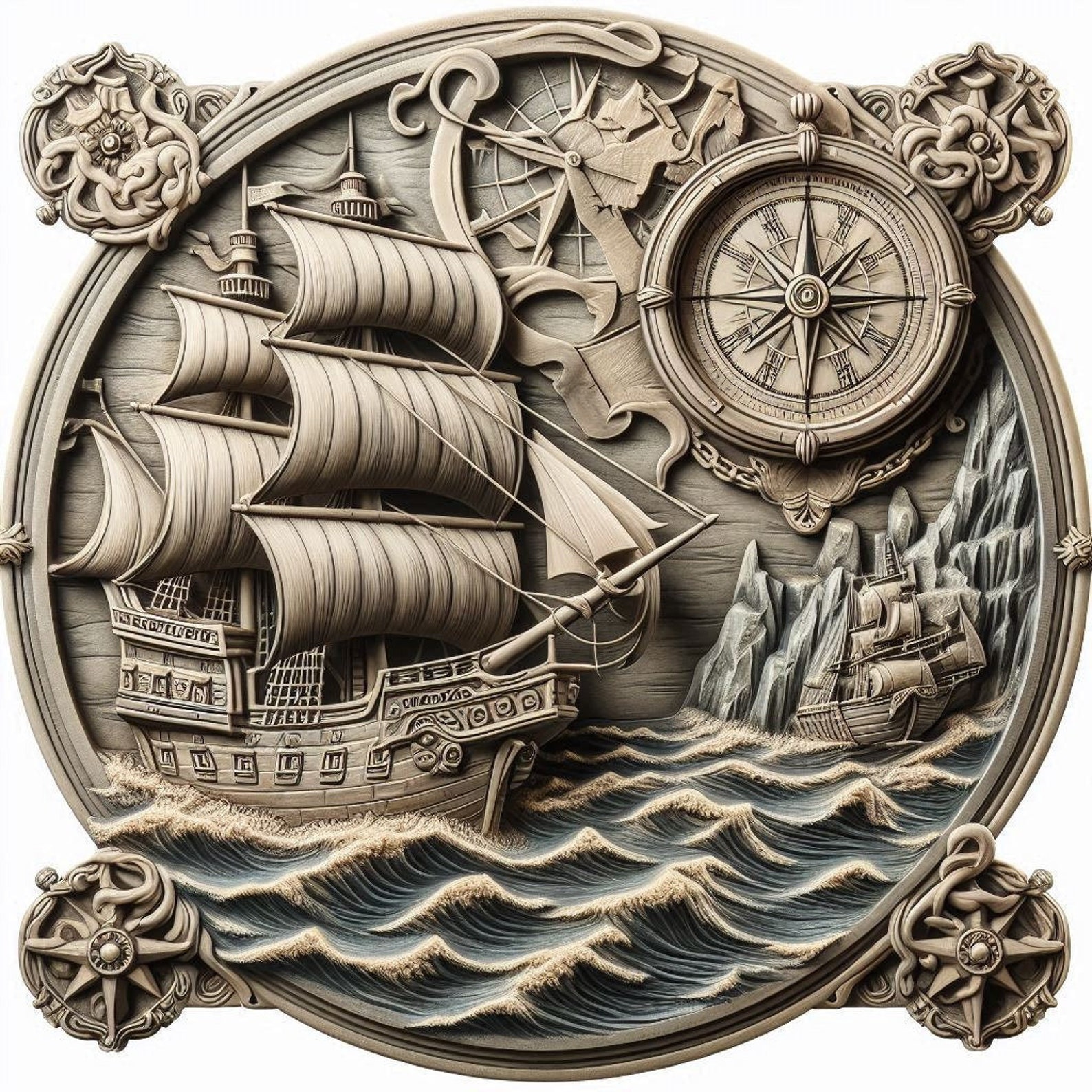 Pirate Ship 3d Illusion Laser Engraving Files - Etsy