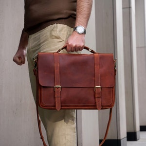 Leather Briefcase, Laptop Bag Portfolio, Men Leather Shoulder Bag With ...