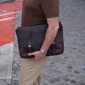 Leather Briefcase, Laptop Bag Portfolio, Men Leather Shoulder Bag With ...