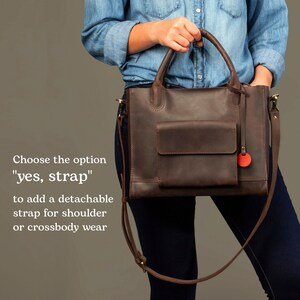 Leather Tote Bag for Laptop With Personalization - Front Monogrammed ...