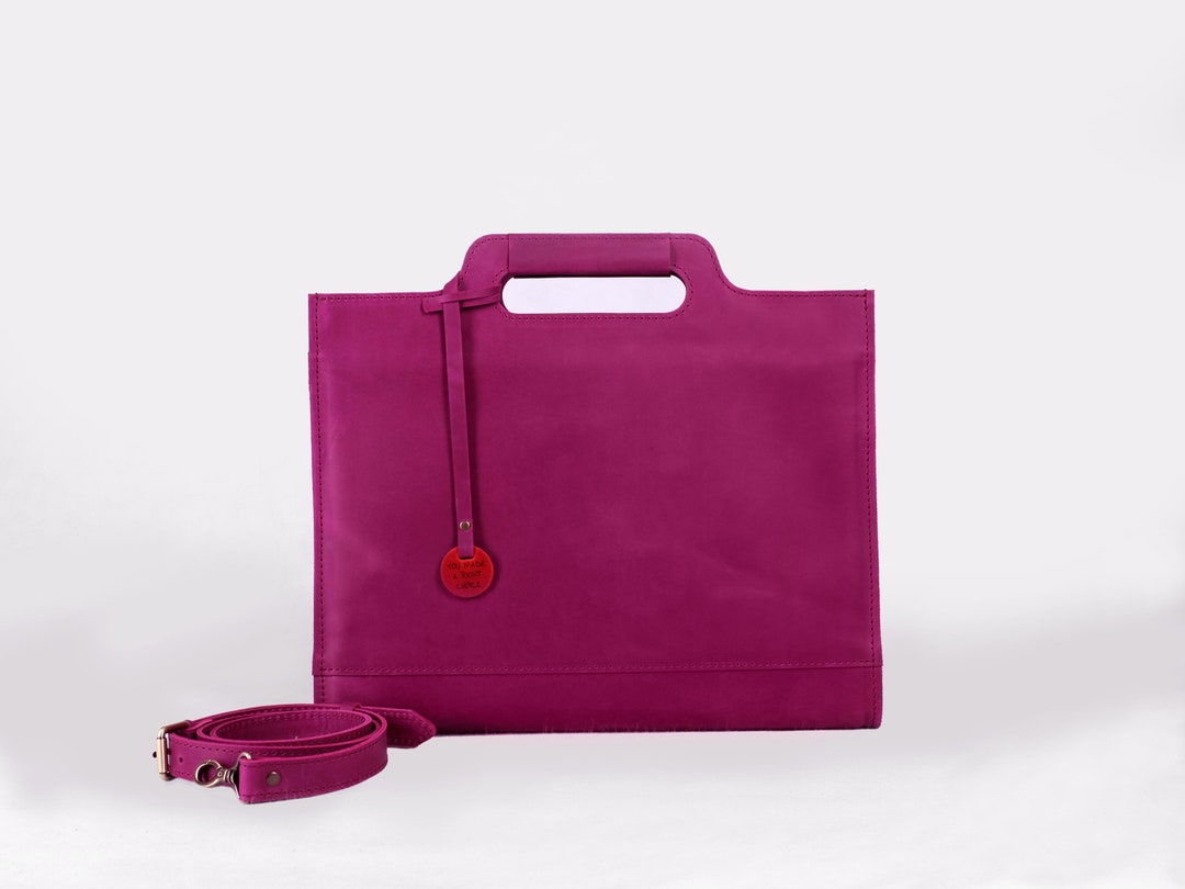 Leather Laptop Bag Fuchsia Color Size 16 RARE Color Bag - Etsy