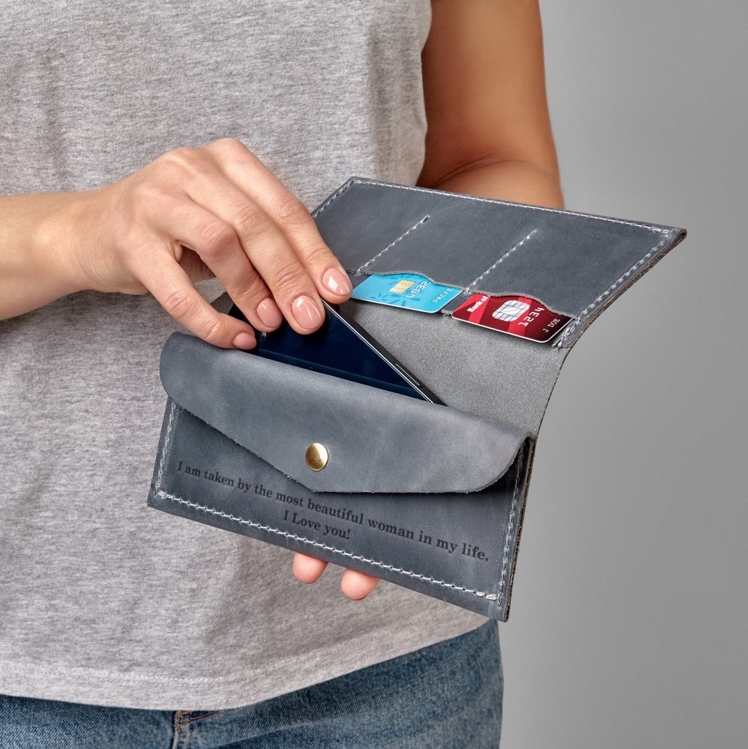 Modern Womens Leather Wallet With Personalization, Custom Leather ...