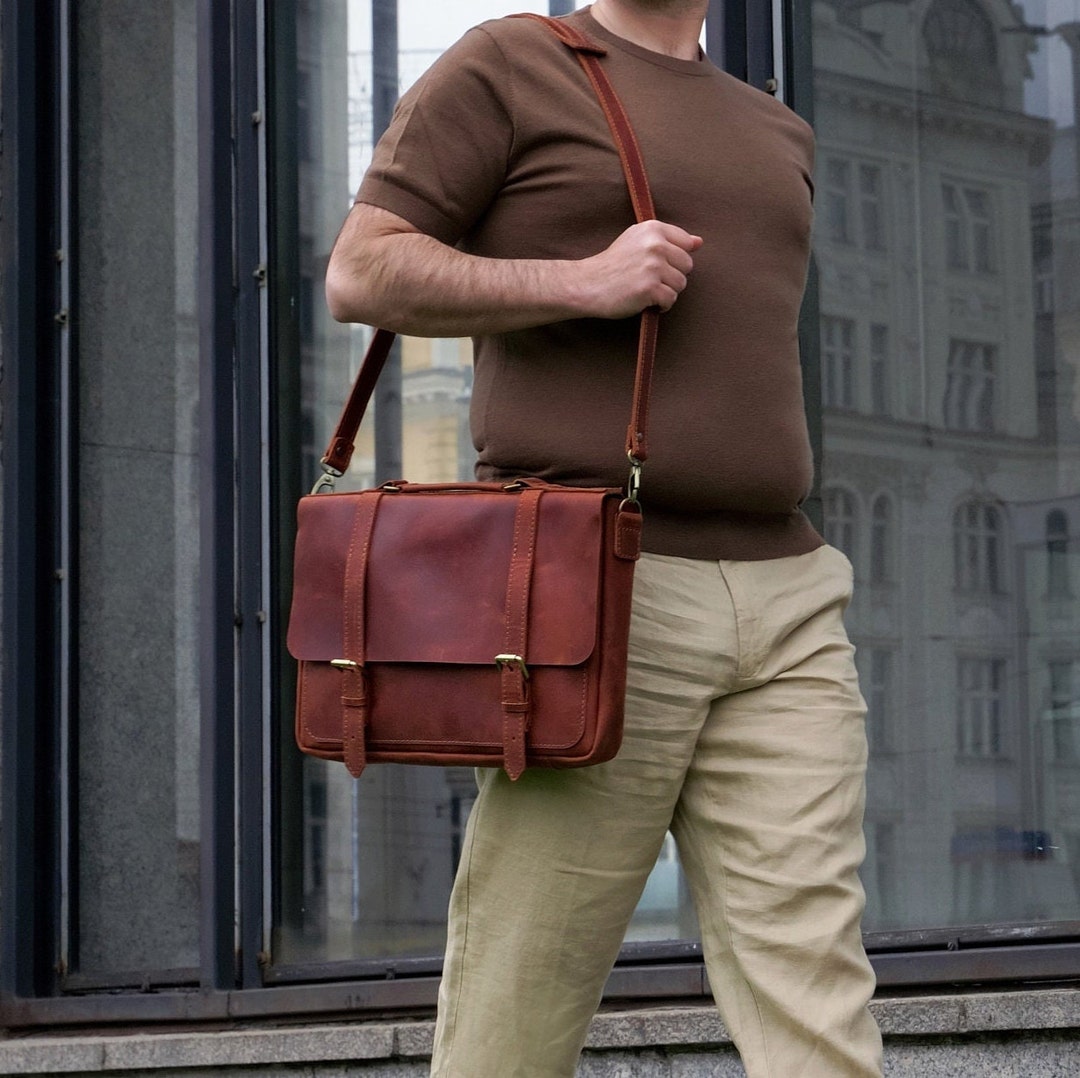 Leather Briefcase, Laptop Bag Portfolio, Men Leather Shoulder Bag With ...