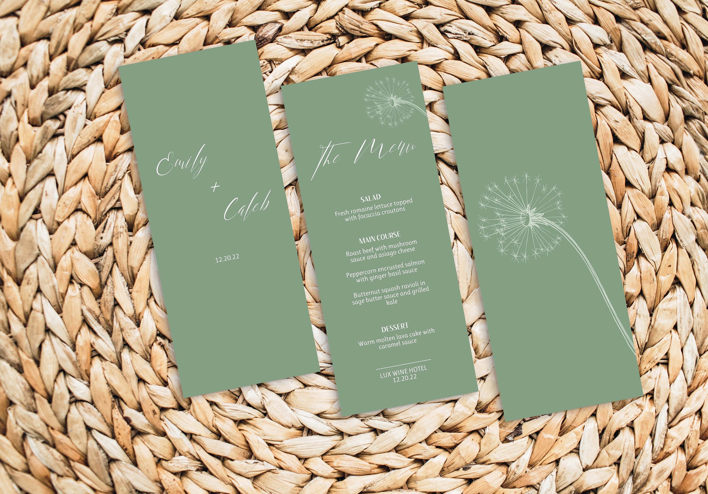 Sage Green Wedding Menu Template (FREE BACK SIDE) Editable Minimal and ...