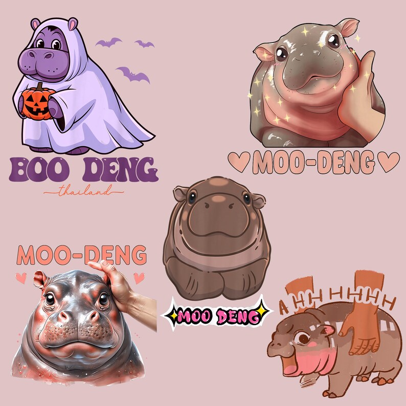 Cute Graphic Png Bundle, Cute Moo Deng Png, Funny Bootleg Png, Hippo ...
