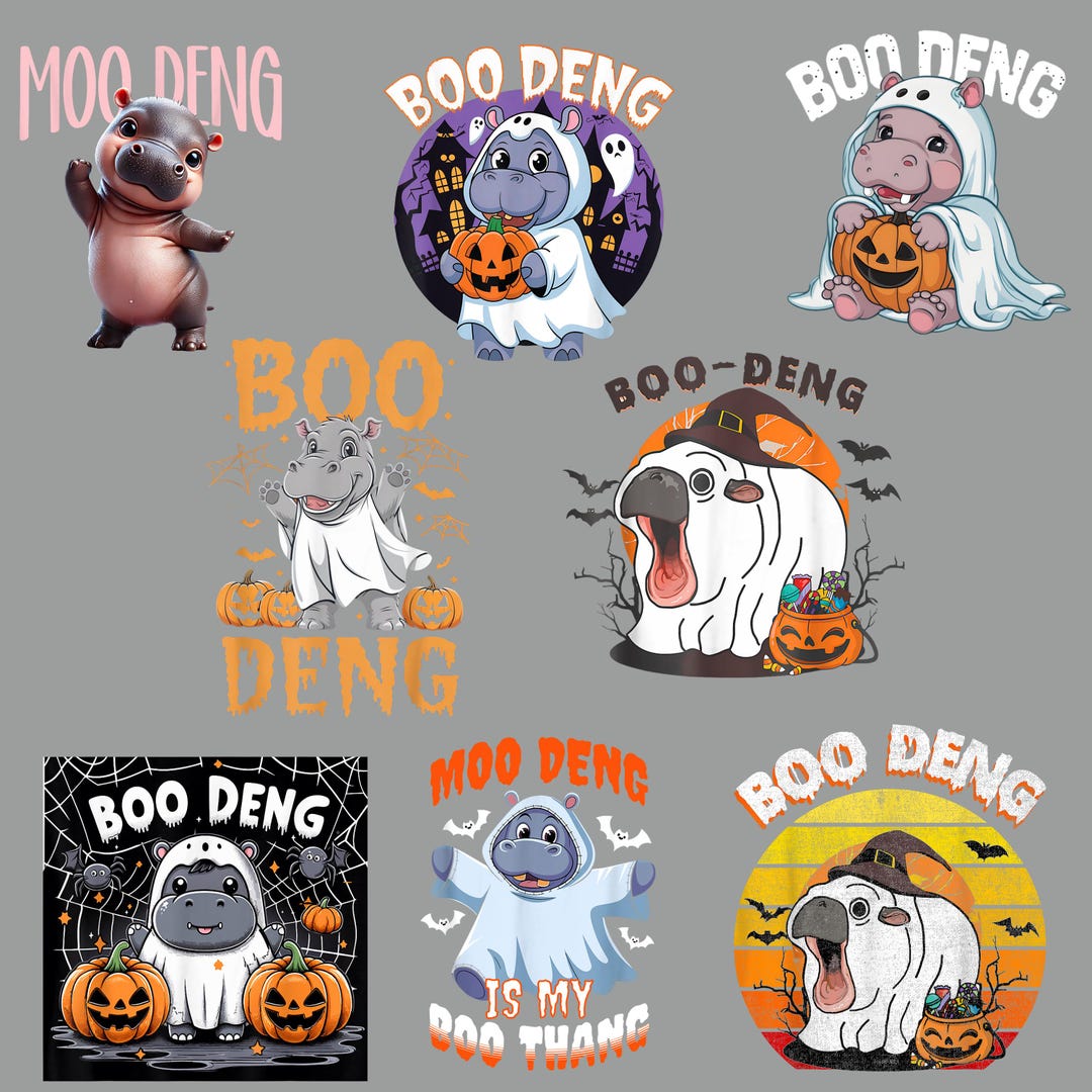Moo Deng Boo Bundle Png, Cute Graphic Png Bundle, Cute Moo Deng Png ...