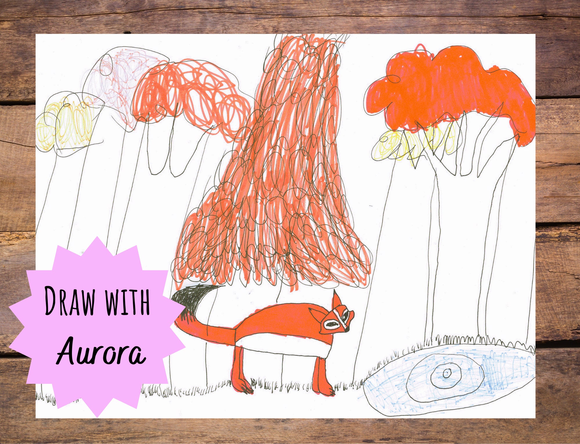 Printable Hand-drawn Fox in Forest - Child-drawn Art - Digitial ...