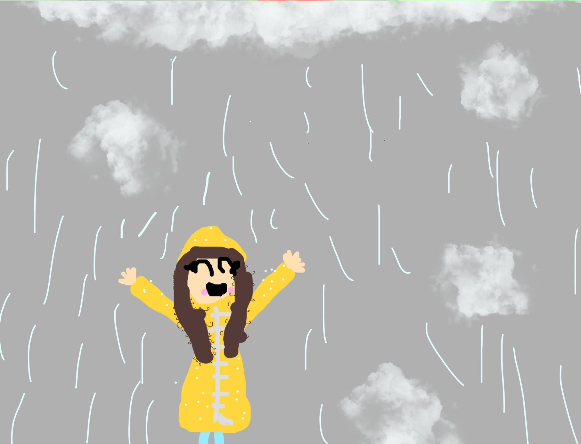 Printable Girl in the Rain Drawing - Child-drawn Art - Digitial - Nature Drawing - Child's ...