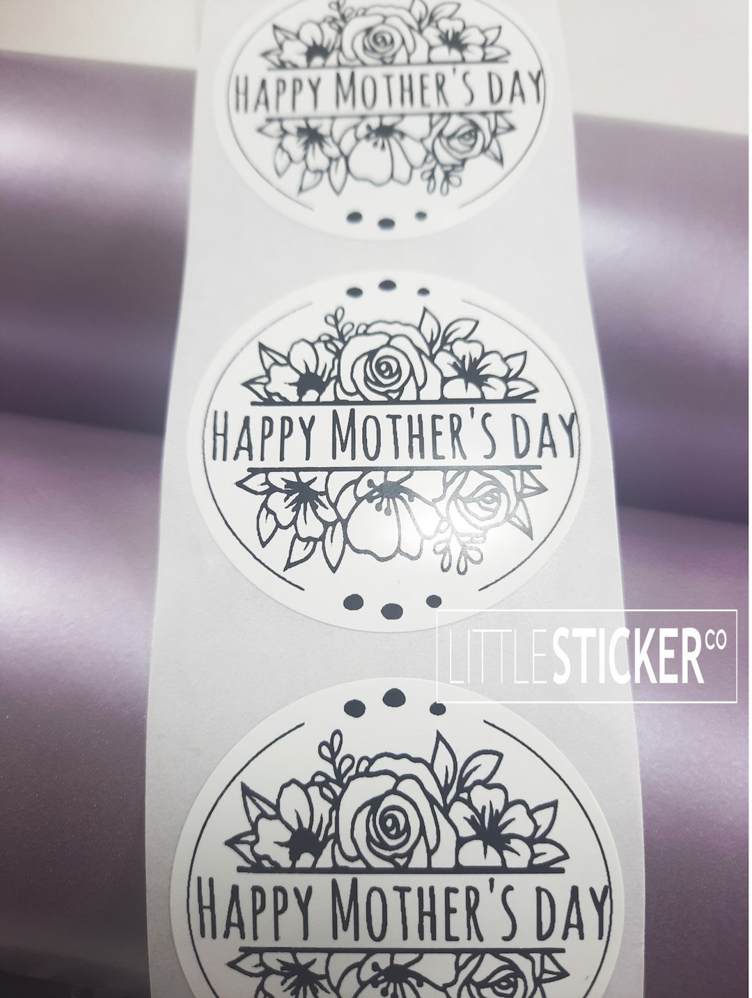 Happy Mother's Day Stickers White Gloss Round Stickers Floral Design ...