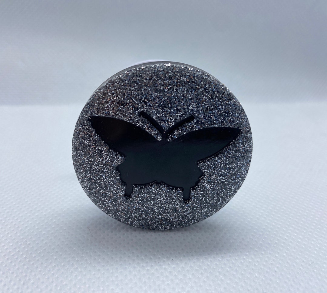 Silver Glitter Butterfly Pop Socket Phone Grip Gift for Her Christmas ...