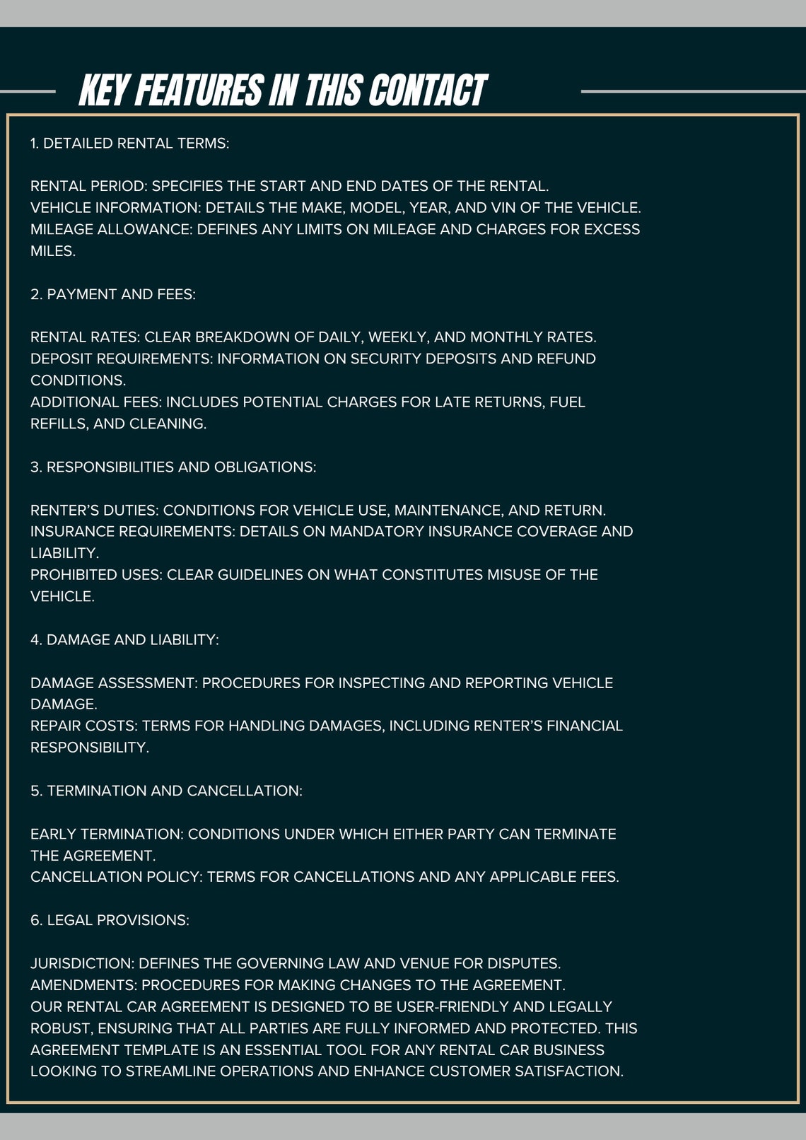 Car Rental Contract Template, Editable Car Rental Agreement, Printable ...