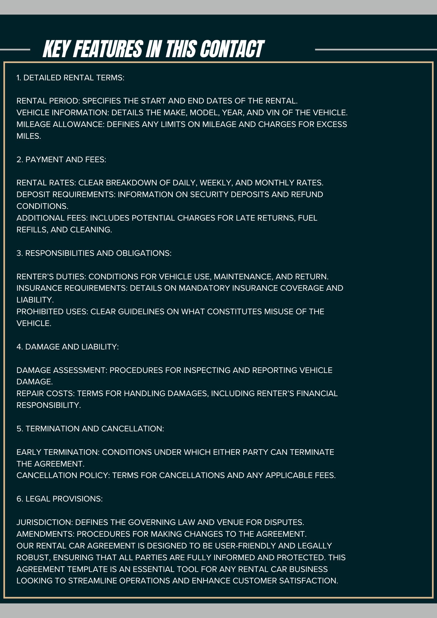 Car Rental Contract Template, Editable Car Rental Agreement, Printable ...