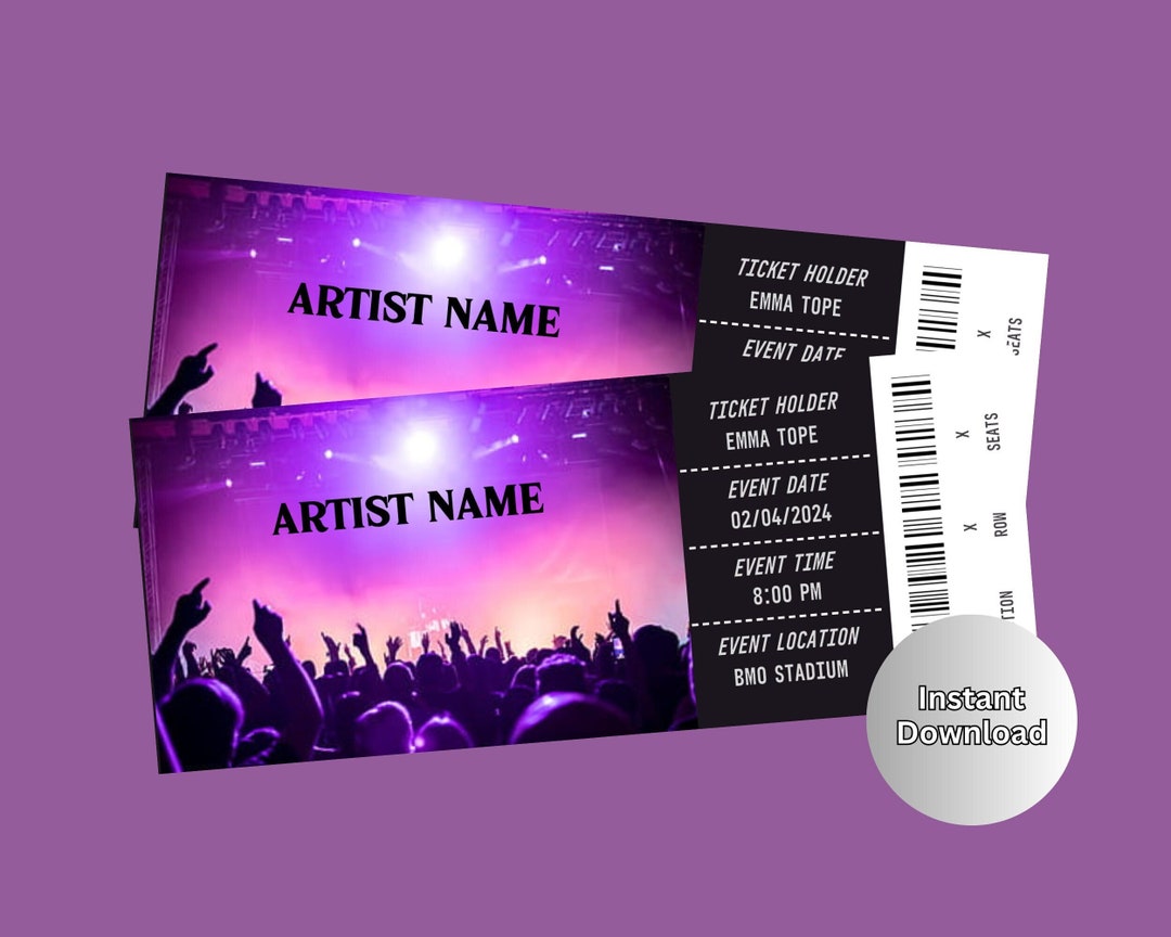 Custom Concert Ticket Event Ticket Stub Printable Event Ticket ...