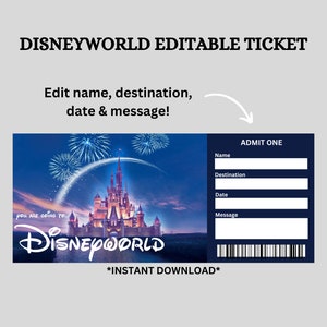 Disney Parks Ticket, Editable Canva Template | Customizable | Digital ...