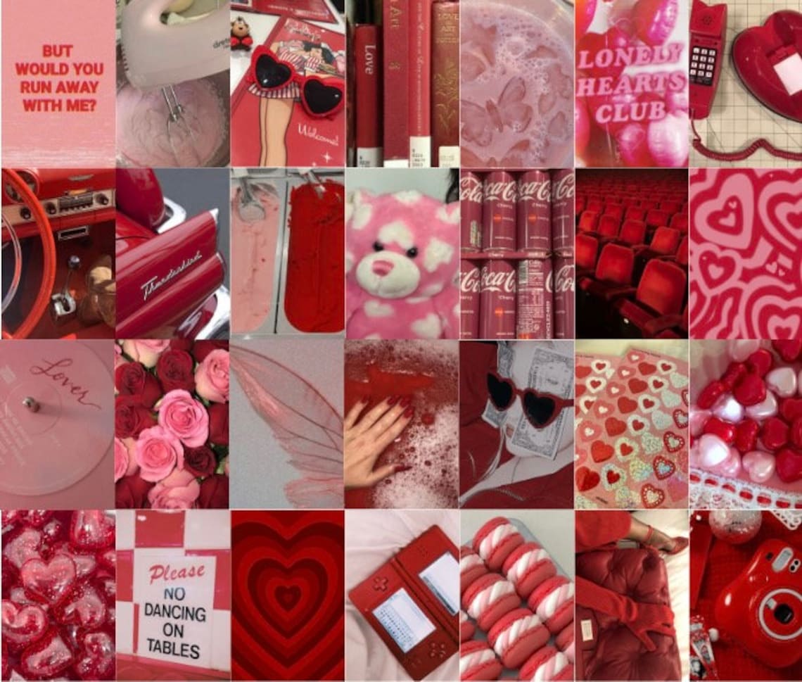 80 PCS | Pink & Red Lovecore Wall Collage Kit | Valentines Day Baddie ...