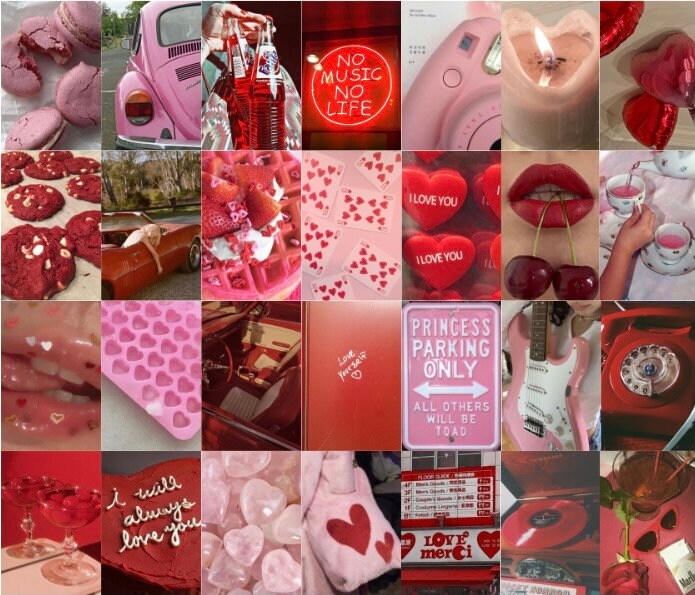 80 PCS | Pink & Red Lovecore Wall Collage Kit | Valentines Day Baddie ...