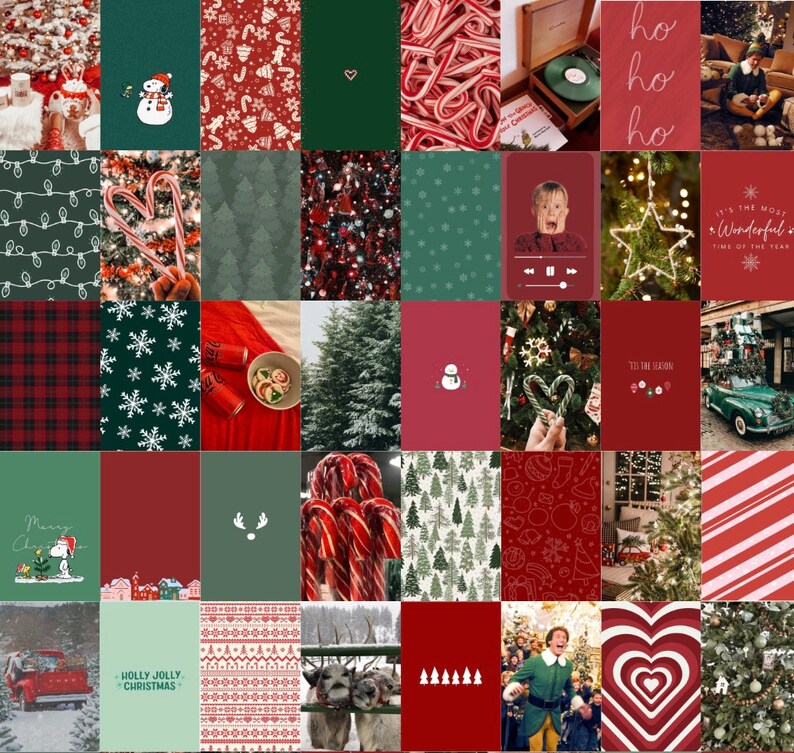 100 PCS | Red & Green Christmas Wall Collage Kit | Holiday Winter Xmas ...
