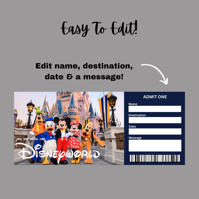 Disney Parks Ticket, Editable Canva Template | Customizable | Digital ...