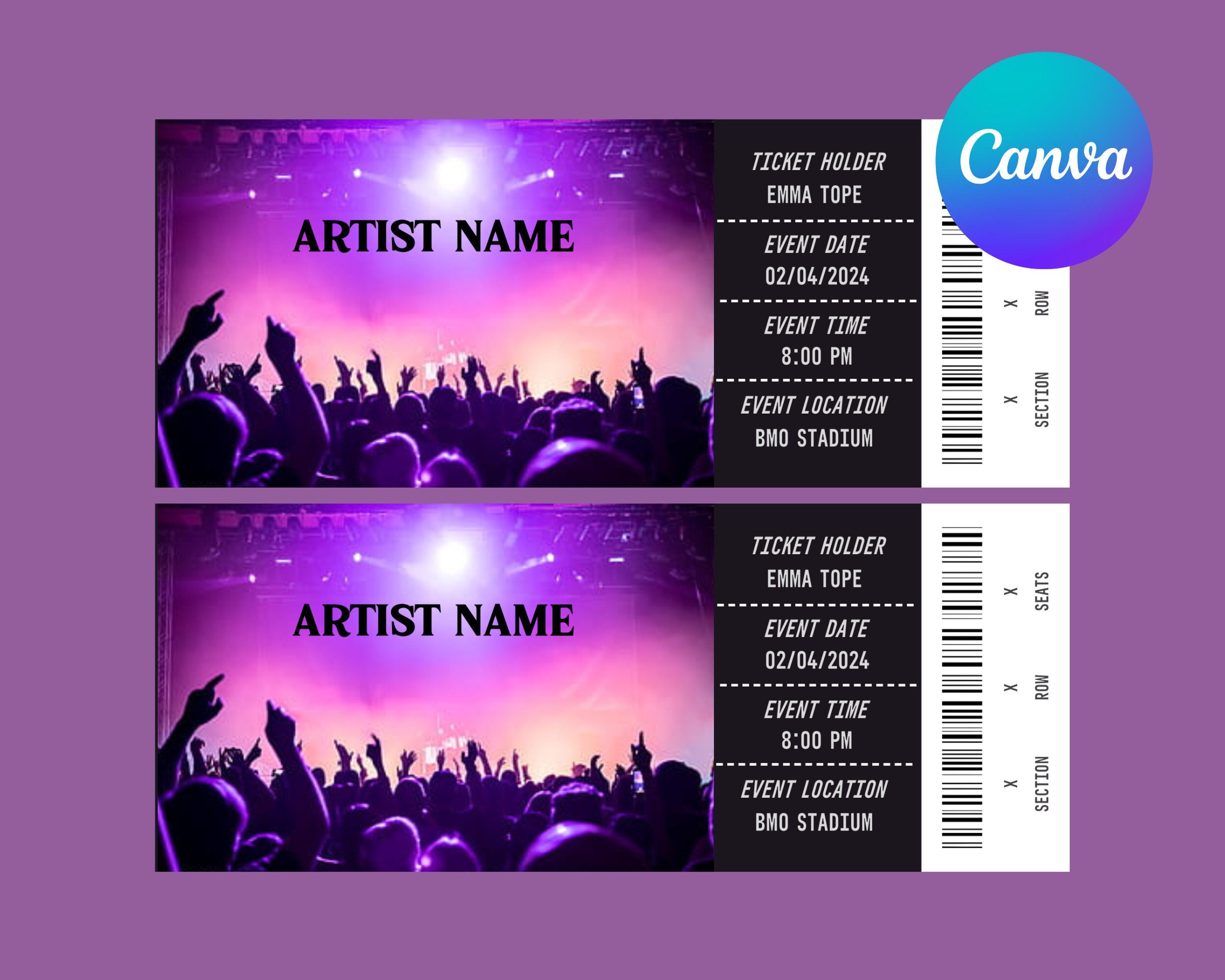 Custom Concert Ticket Event Ticket Stub Printable Event Ticket ...