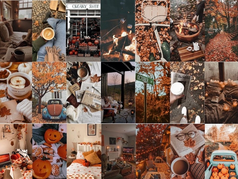 60 PCS | Autumn/fall Collage Kit Pumpkin Halloween Aesthetic Collage ...