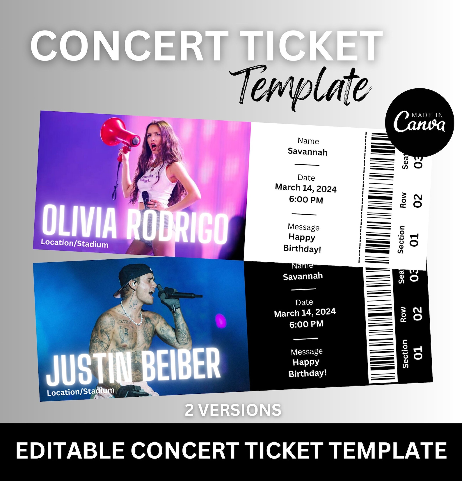 Editable Concert Ticket Template Event Ticket Stub Personalized Concert Invitation Surprise ...