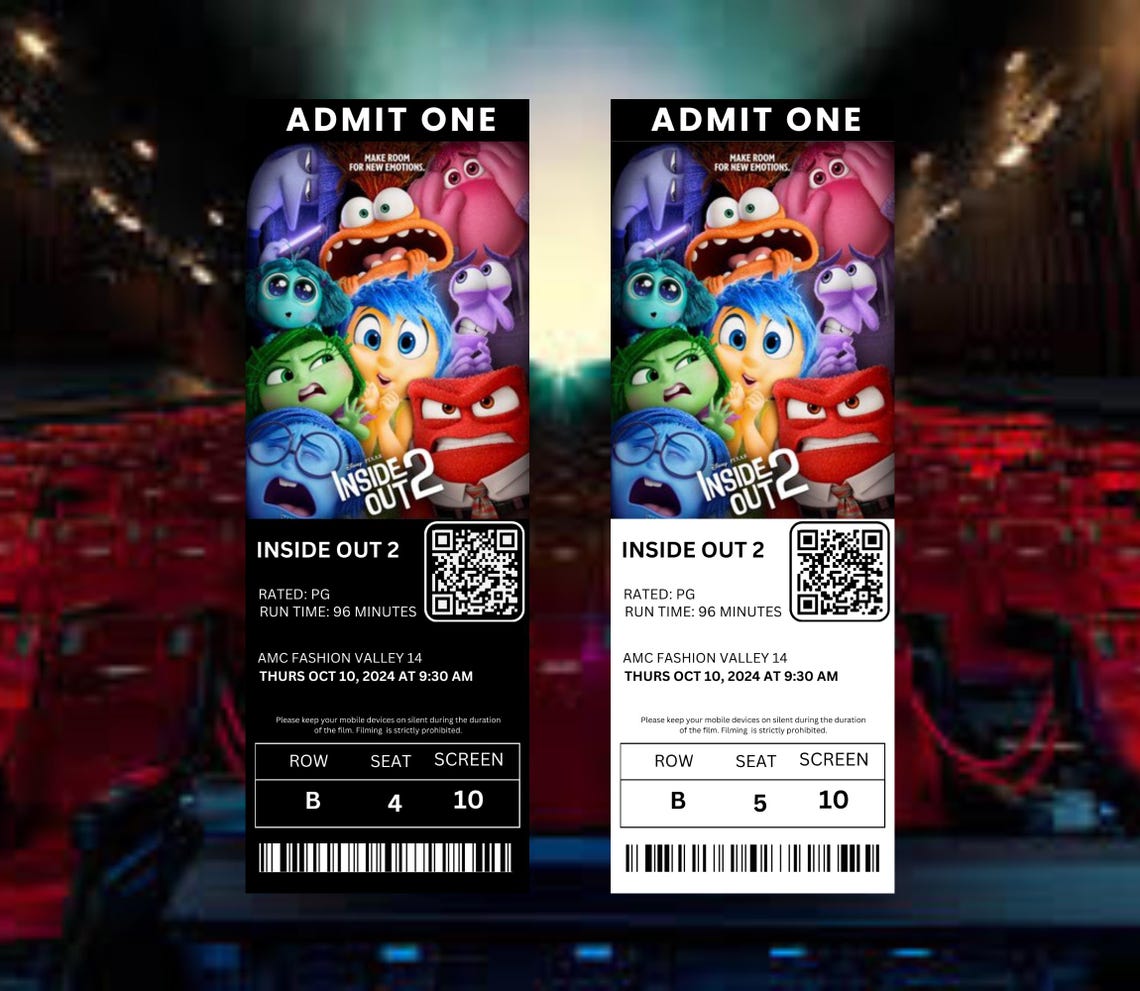 Inside Out 2 Editable Movie Ticket Canva Template | Movie Party ...