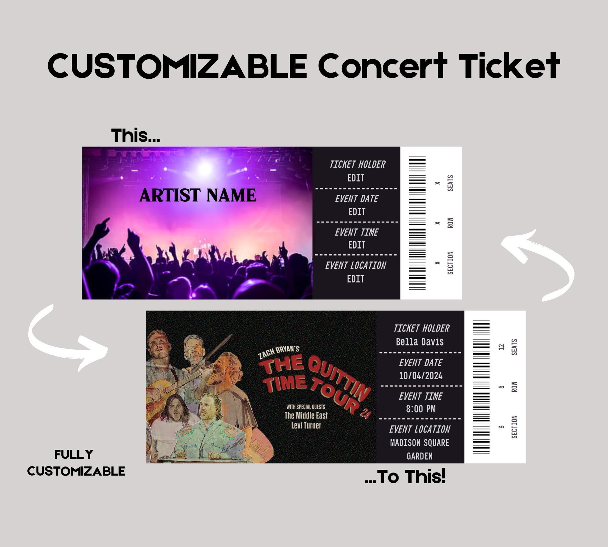 Custom Concert Ticket | Event Ticket Stub | Printable Event Ticket ...