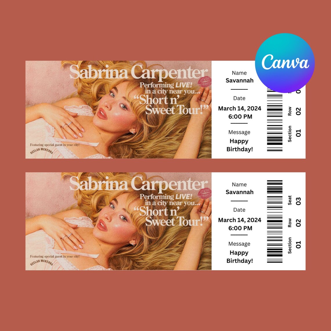 Pop Singer Editable Concert Ticket Canva Template | Customizable ...