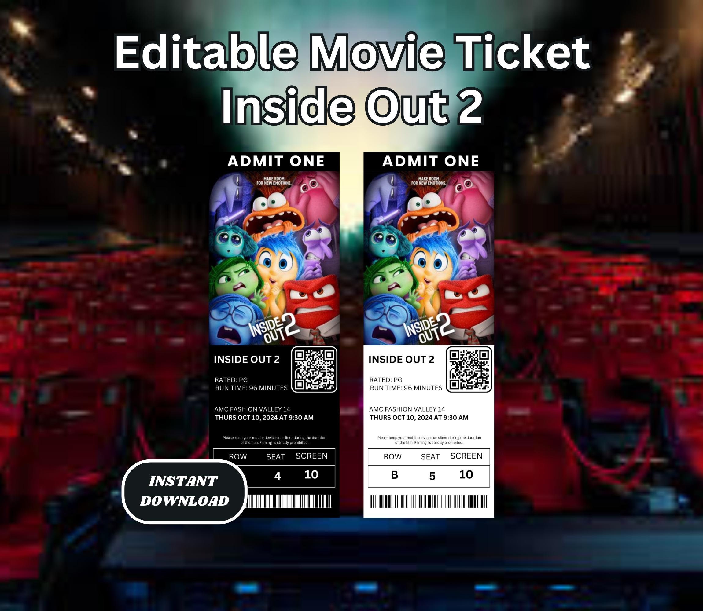 Inside Out 2 Editable Movie Ticket Canva Template | Movie Party ...
