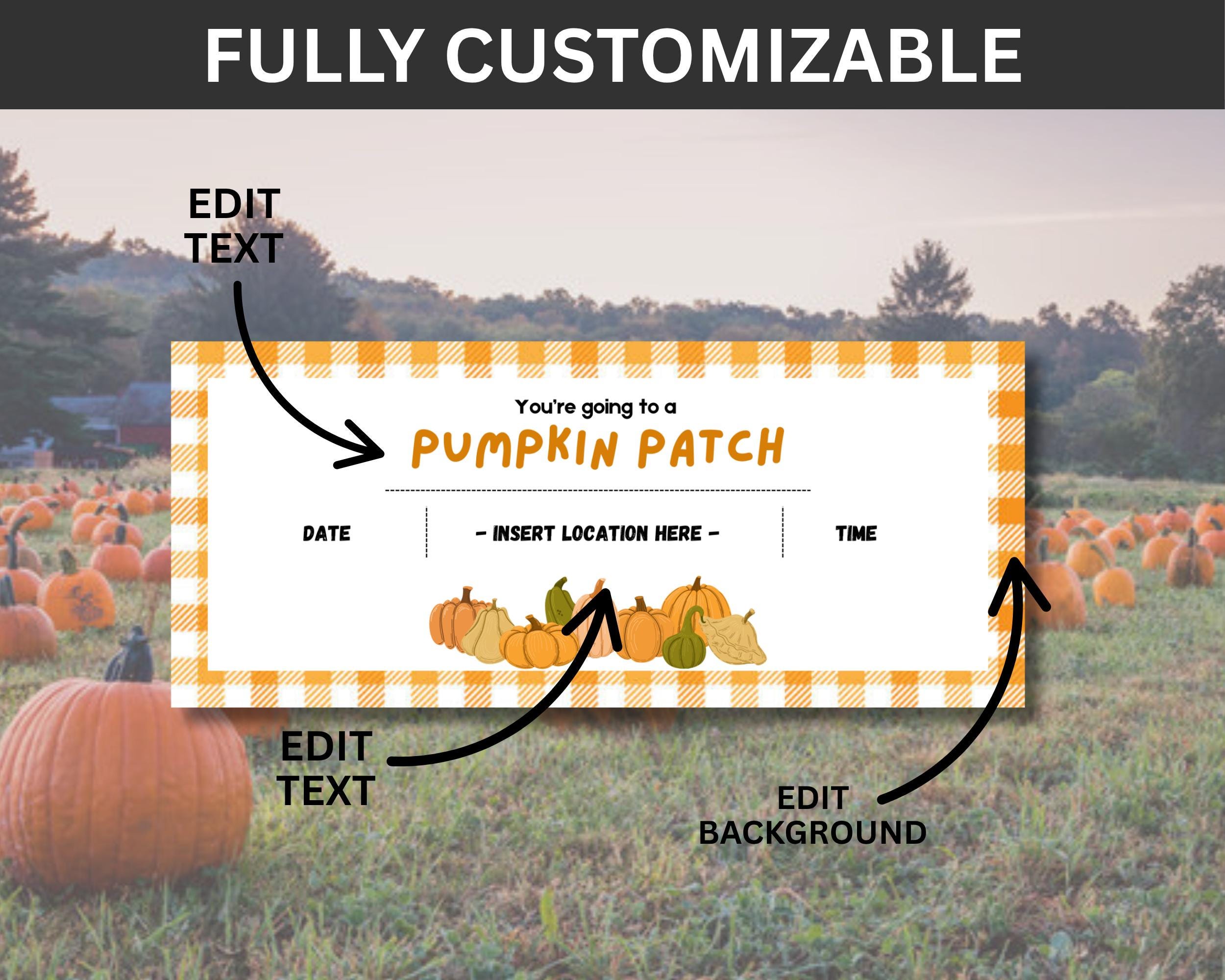 Editable Pumpkin Patch Digital Tickets | Custom Pumpkin Patch Ticket Template, Fall Harvest ...