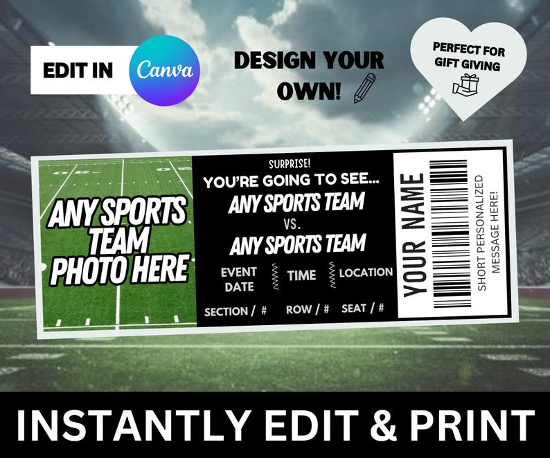 PERSONALIZE YOUR OWN Sports Ticket for Any Team | Football Game Ticket ...