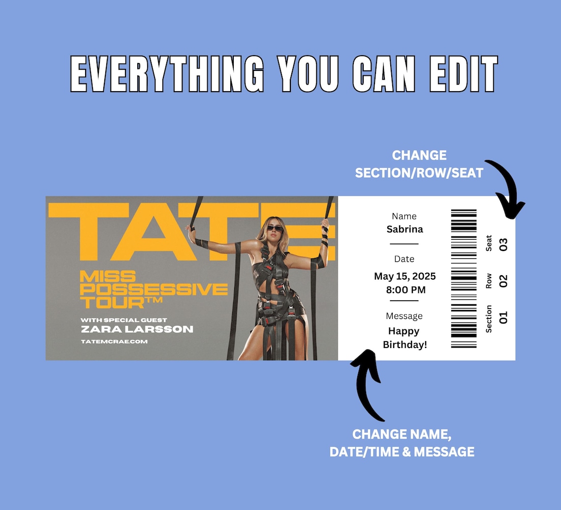 Miss Possessive Tour Souvenir Concert Tickets | Printable Event Ticket ...