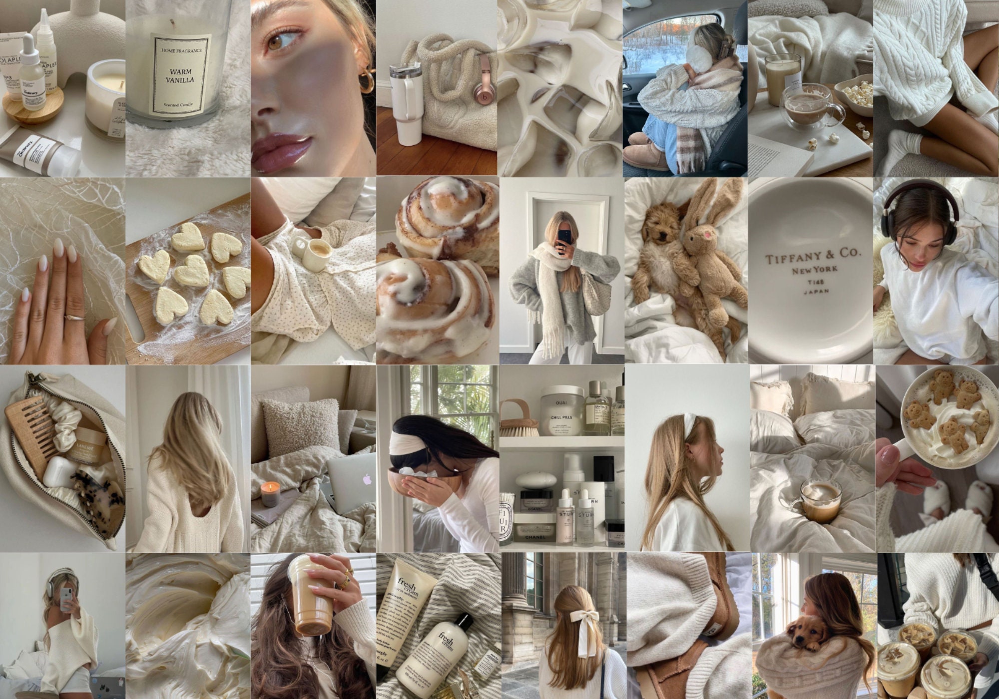 60 PCS Vanilla Girl Aesthetic Photo Collage | Neutral Light Beige Photo ...