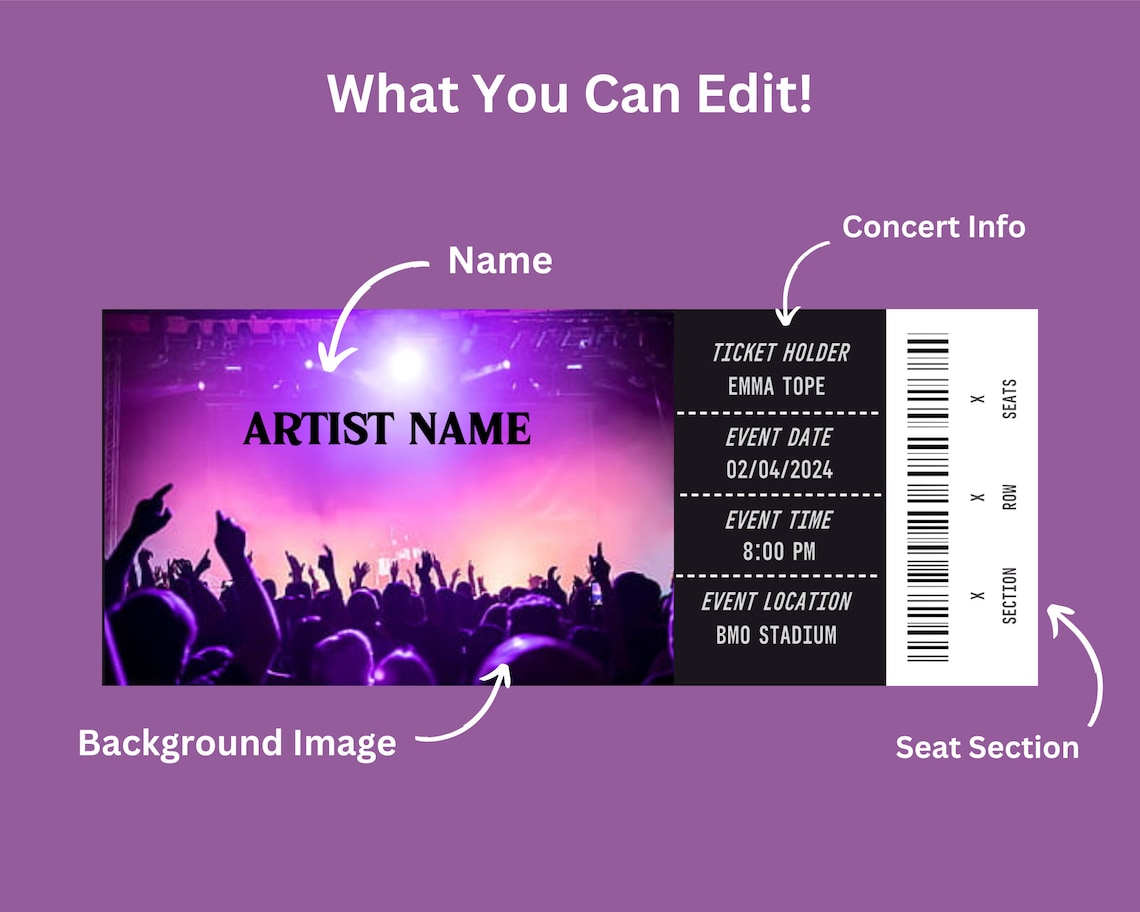 Custom Concert Ticket | Event Ticket Stub | Printable Event Ticket ...
